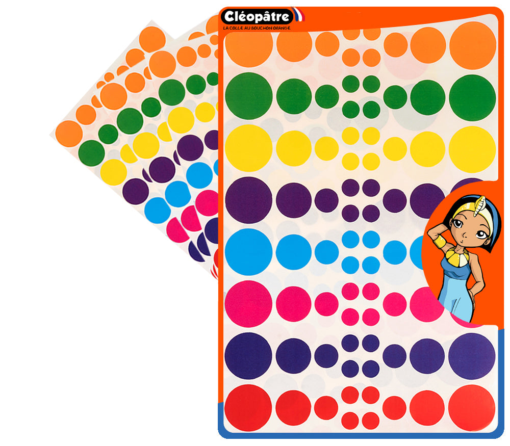 Gommettes rondes 3 tailles-8 couleurs -240 pièces